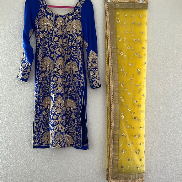 Kurtas | Blue And Yellow Indian Pakistani Punjabi Suit Salwar Kameez ...